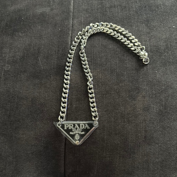 Jewelry | Prada Silver Pendant With Unbranded Chain | Poshmark